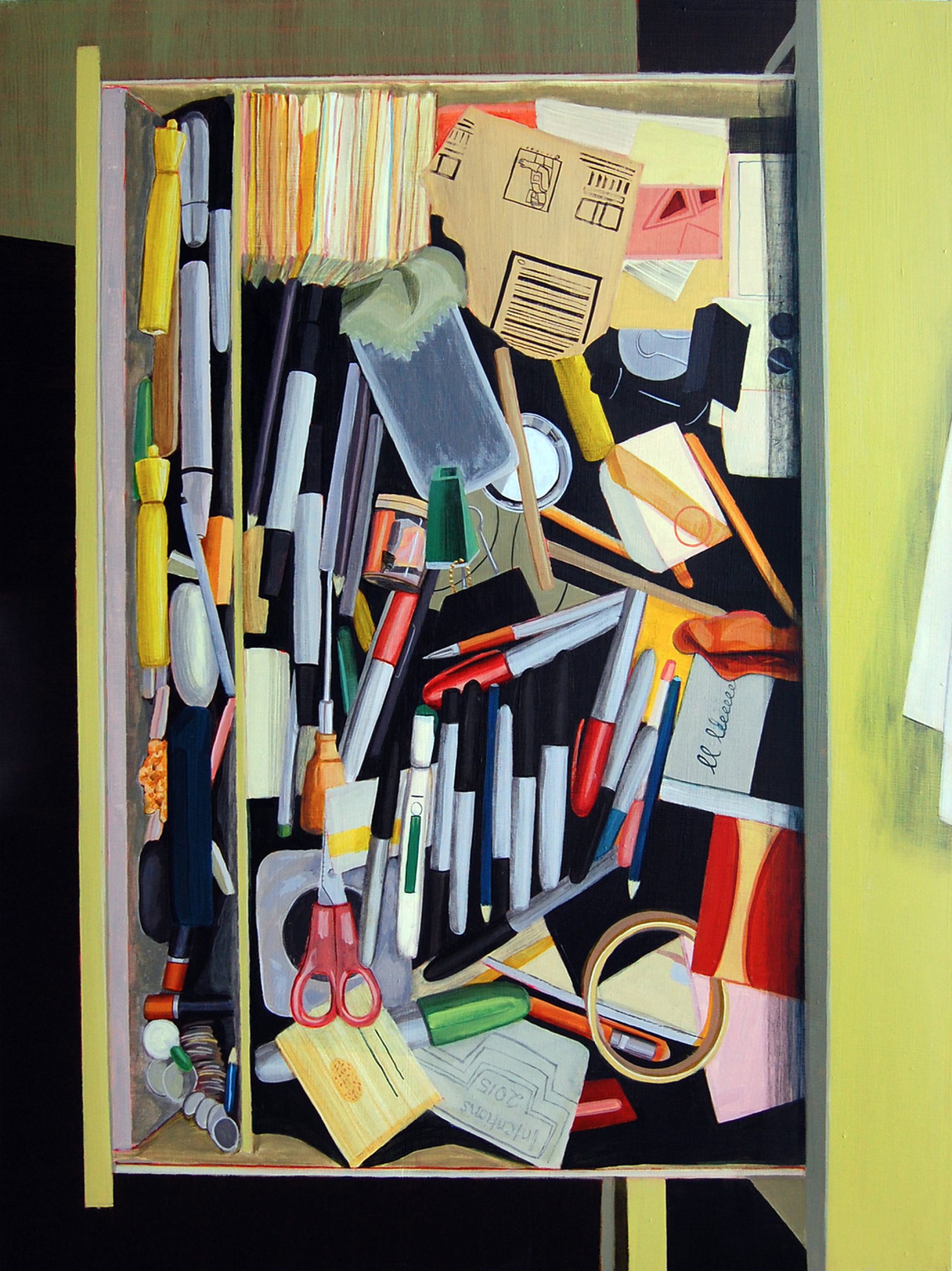 Bookish Art: Acrylic paintings of jumbled books and drawers by Jordan ...