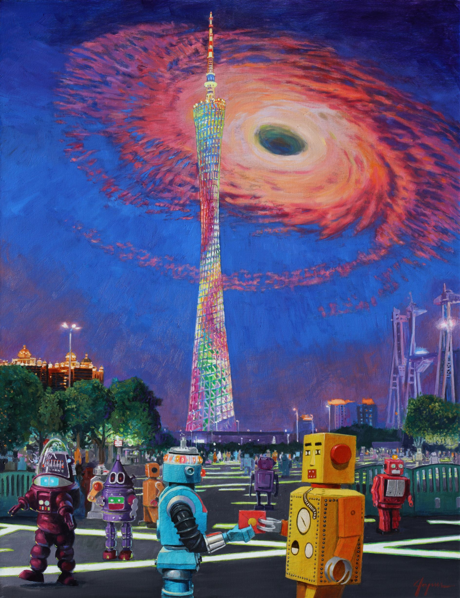 Artist Eric Joyner's new paintings of robots and doughnuts pay homage ...