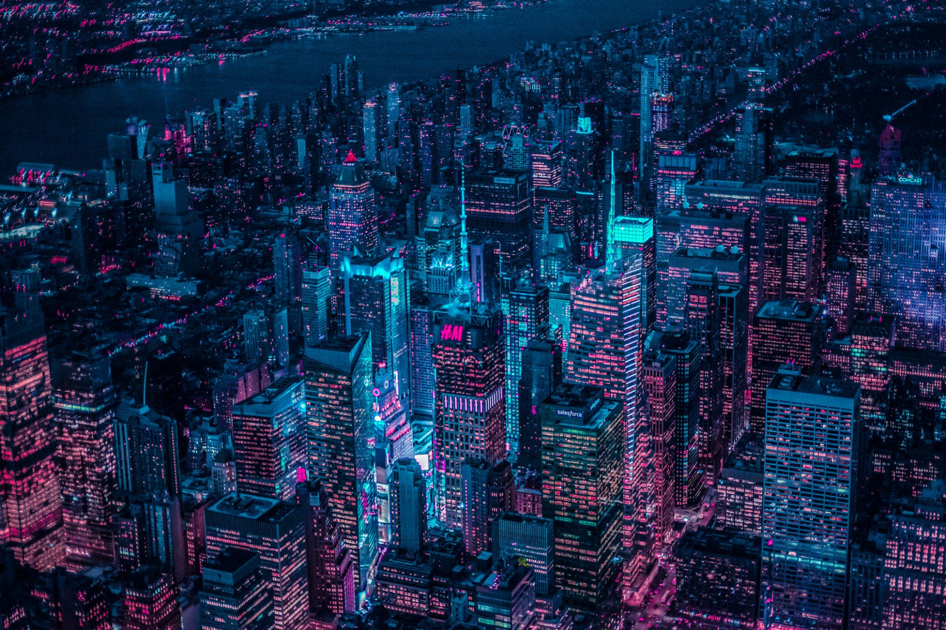 Neon photographs of Times Square shot from above show a futuristic NYC ...