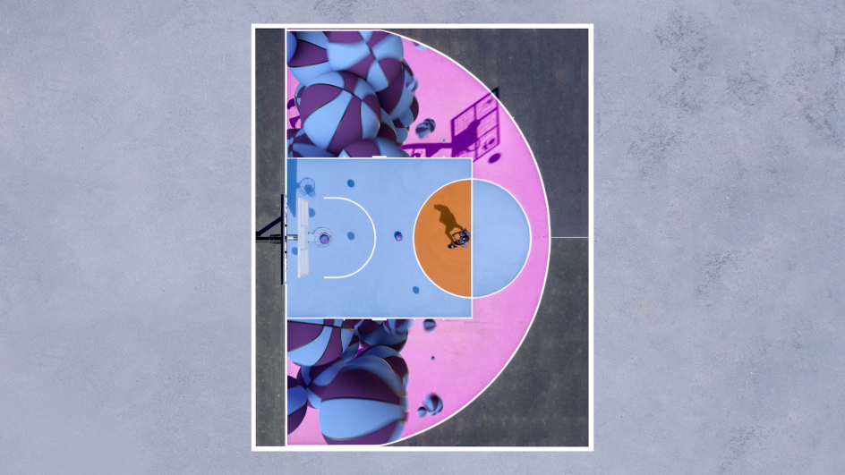 Aerial shots of basketball courts transformed into a surreal and ...