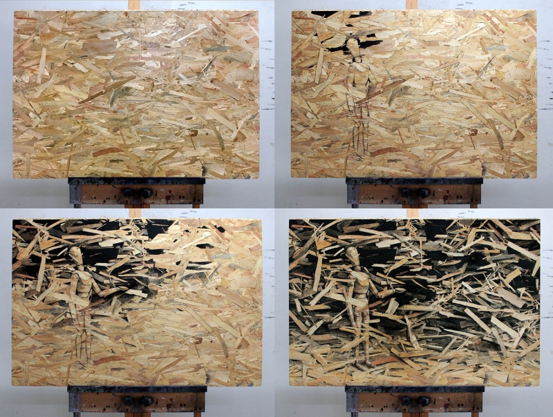 Artist Pejac uses pressed wood as the canvas for his inky paintings of ...