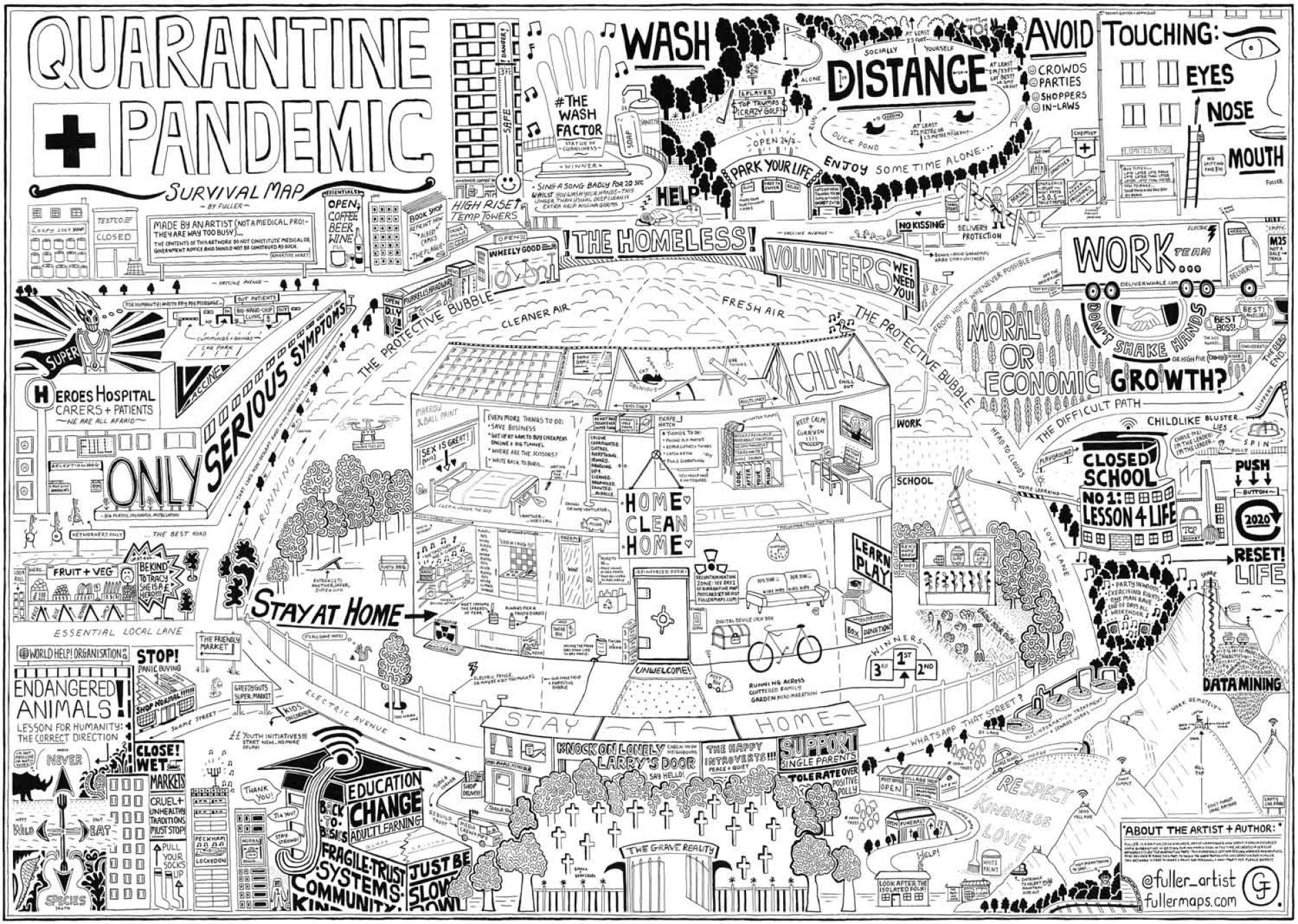 Fuller's hand-drawn 'quarantine and pandemic survival map' offers a ...