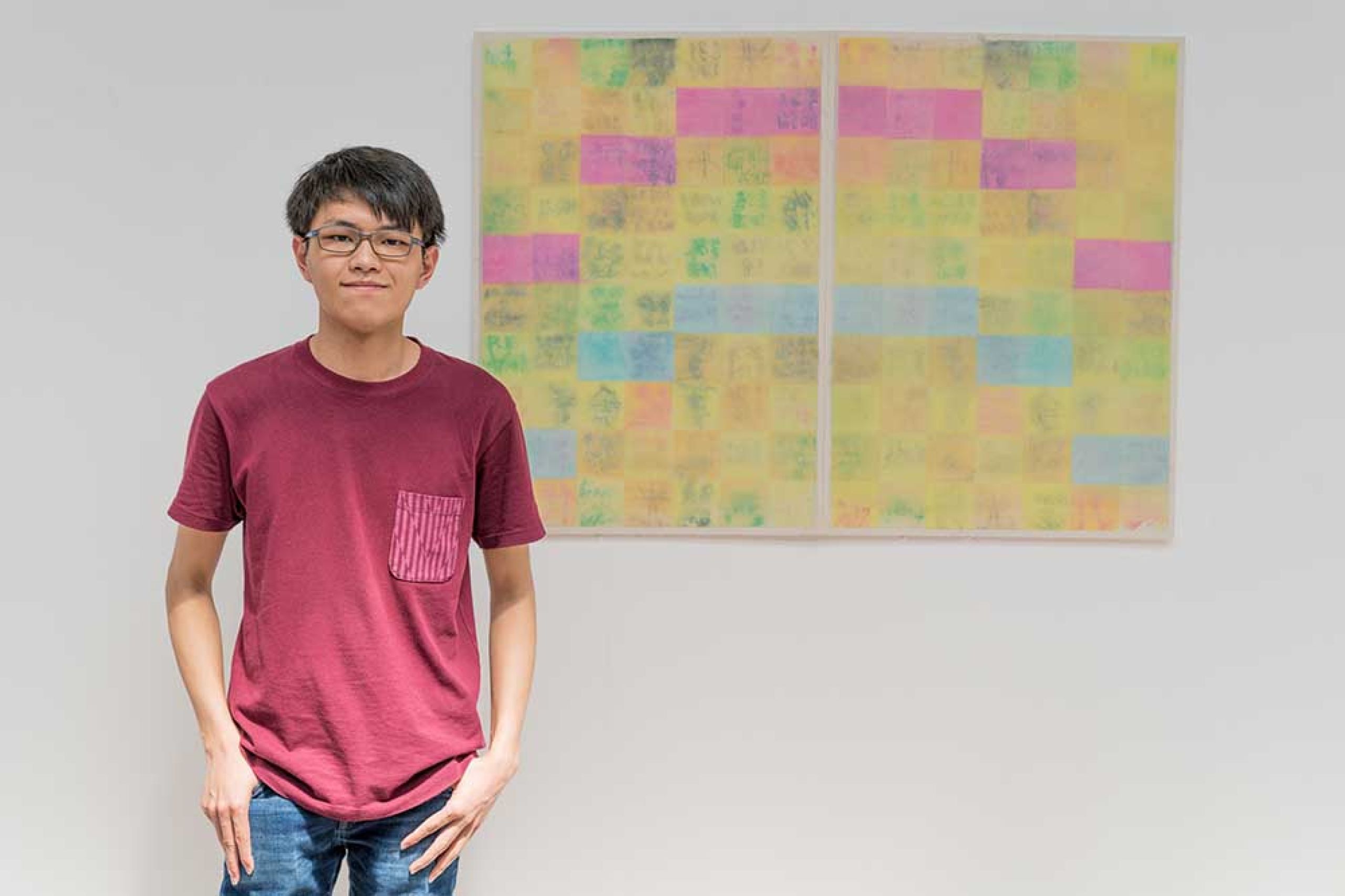 Graduate Lachlan Hui creates melted rainbow artwork using sticky notes ...