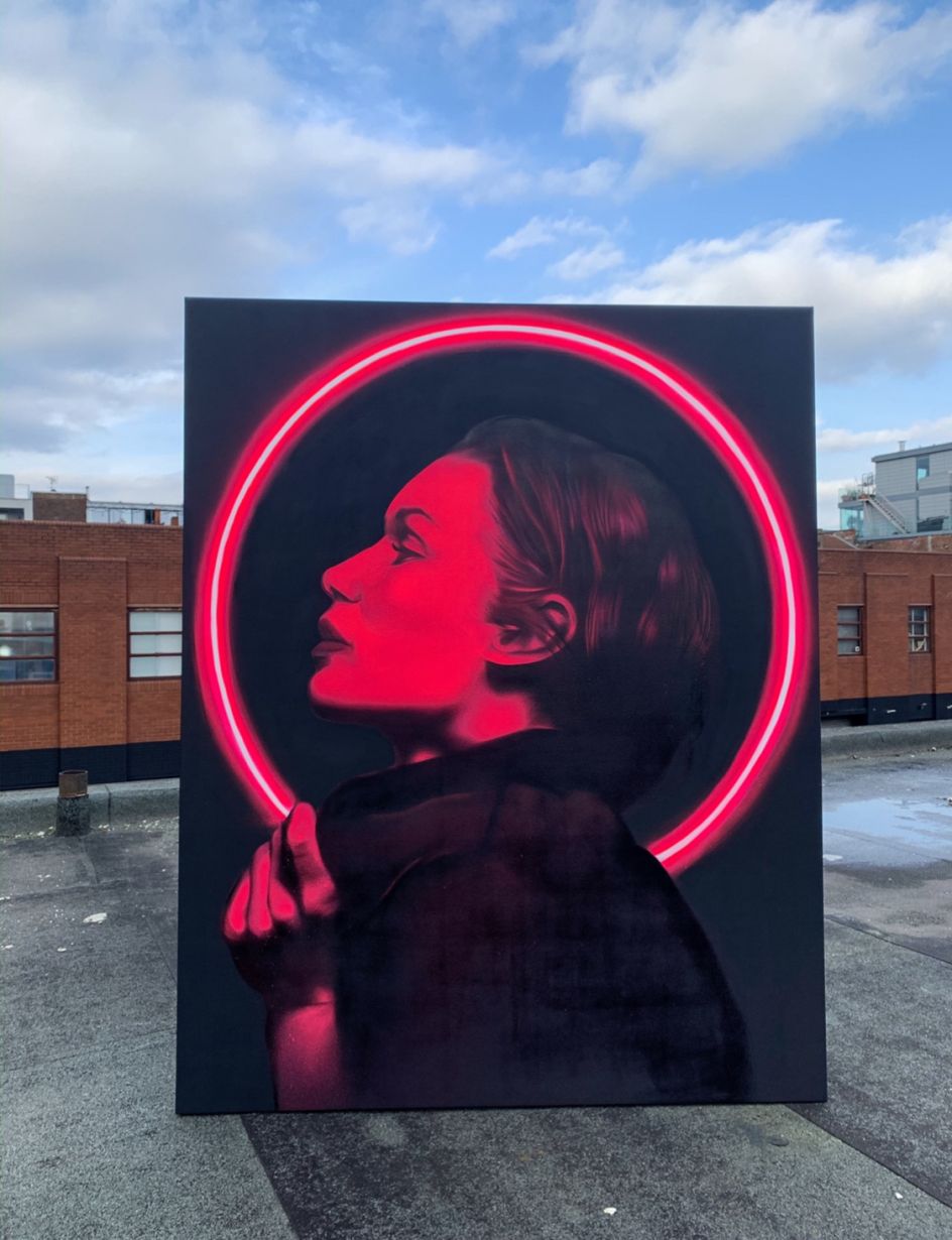 Artist David Speed paints 100 neon portraits on a Shoreditch rooftop ...