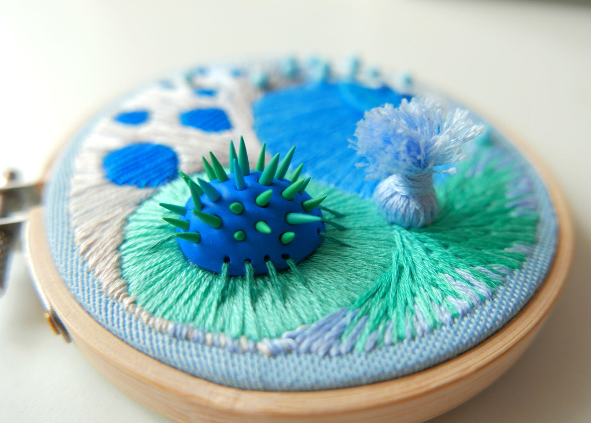 Out of this world embroidery hoop art with combined polymer clay ...