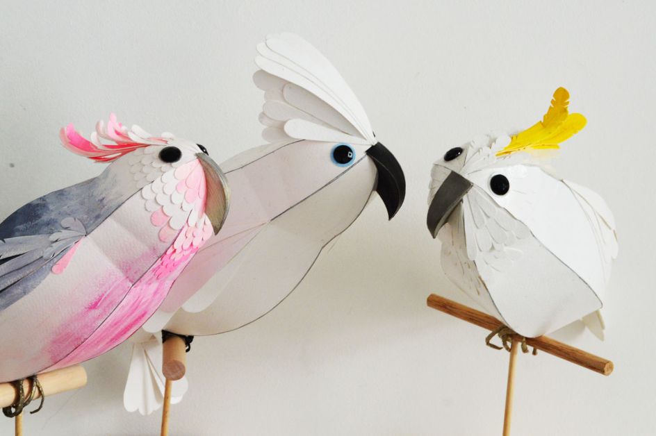 Delightful paper bird sculptures transform toucans, owls and chickens ...