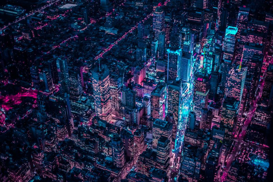 Neon photographs of Times Square shot from above show a futuristic NYC ...