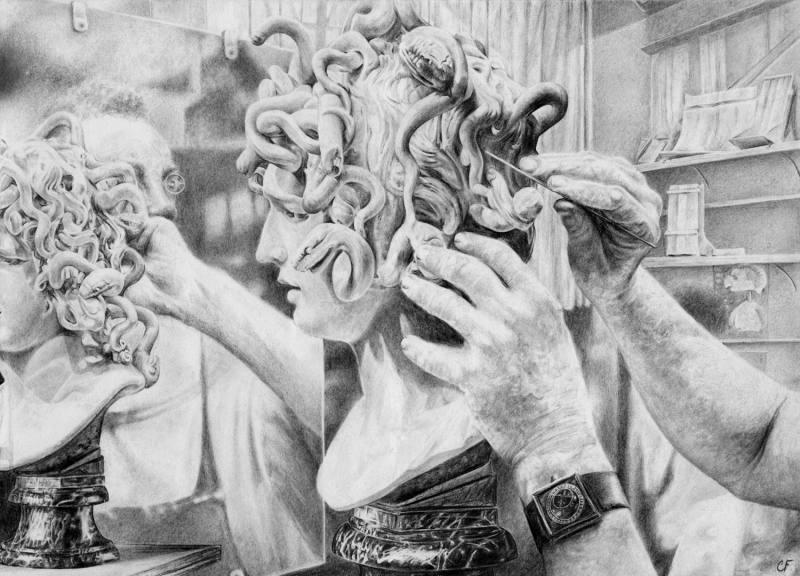 Detailed illustrations depict otherworldly monochrome dreamscapes ...