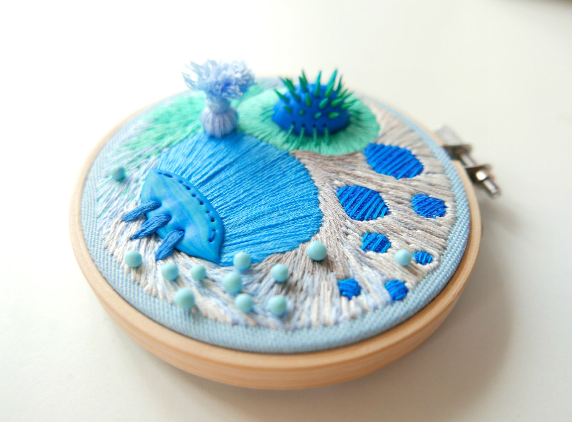 Out of this world embroidery hoop art with combined polymer clay ...