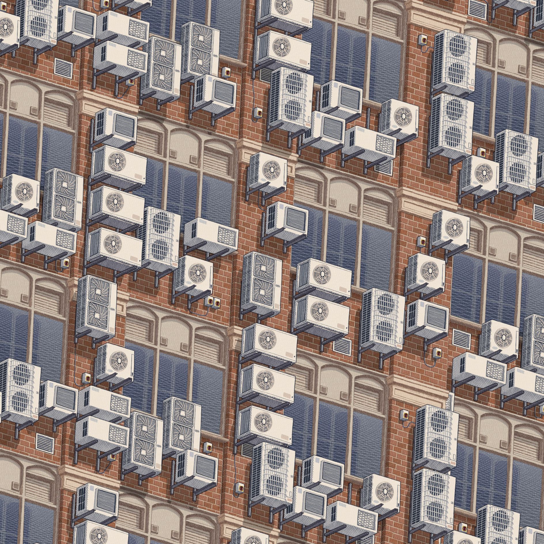 Digital illustrations of city infrastructure tiled and transformed into ...