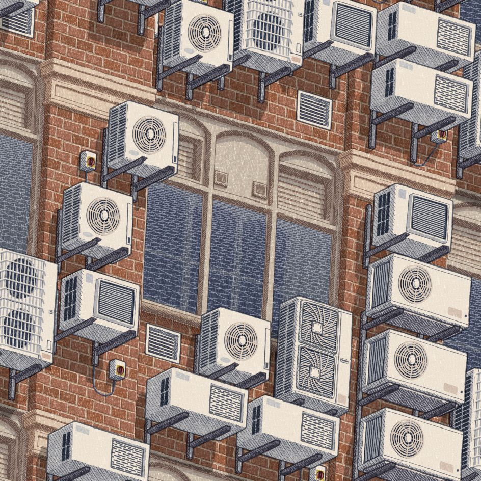 Digital illustrations of city infrastructure tiled and transformed into ...