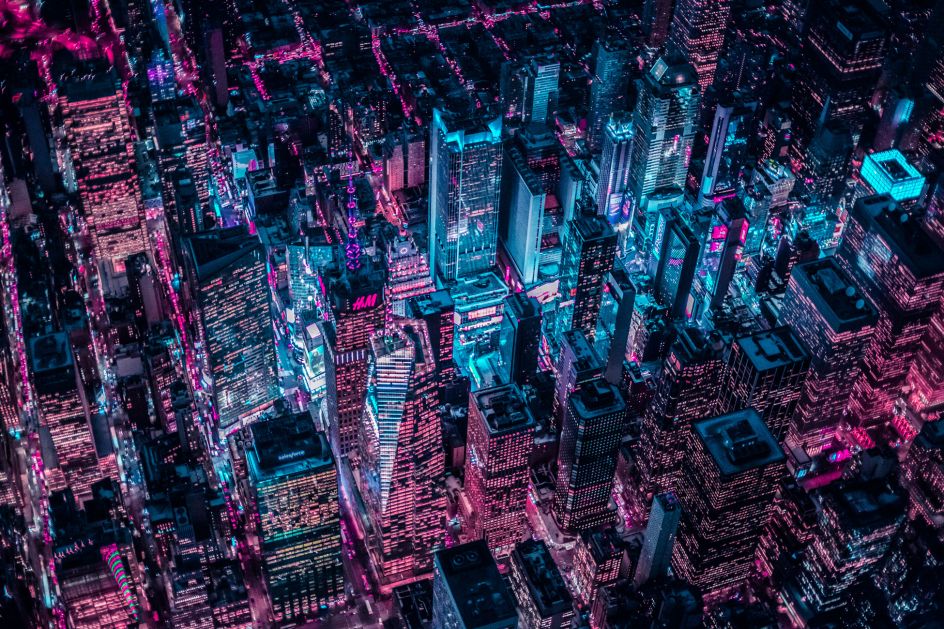 Neon photographs of Times Square shot from above show a futuristic NYC ...