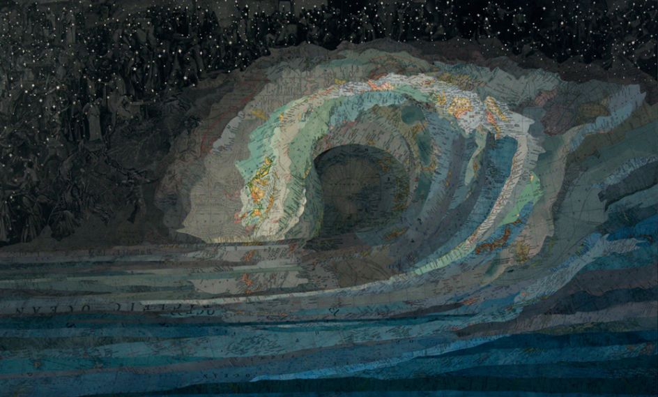 Map Works: Artist uses recycled maps to create striking ocean scenes ...