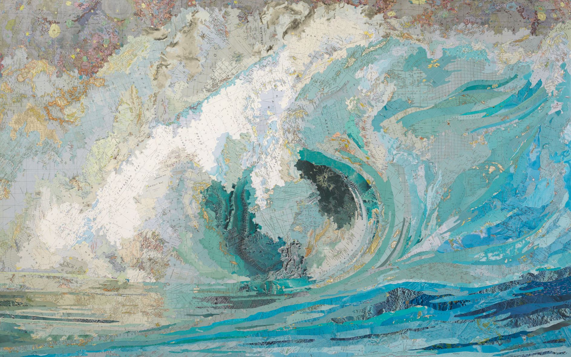 Map Works: Artist uses recycled maps to create striking ocean scenes ...