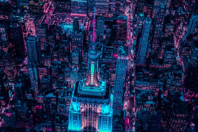Neon photographs of Times Square shot from above show a futuristic NYC ...