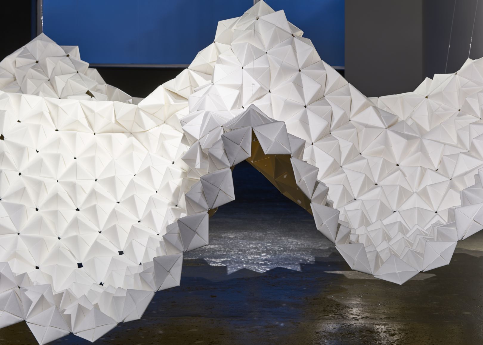 Gravity-defying giant hanging sculpture made from thousands of pieces ...