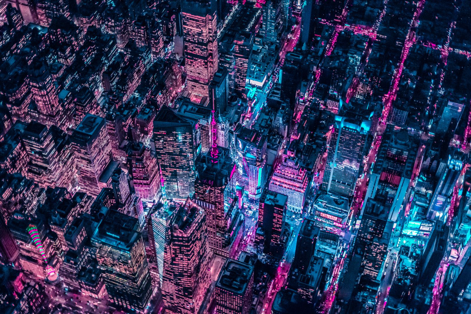 Neon photographs of Times Square shot from above show a futuristic NYC ...