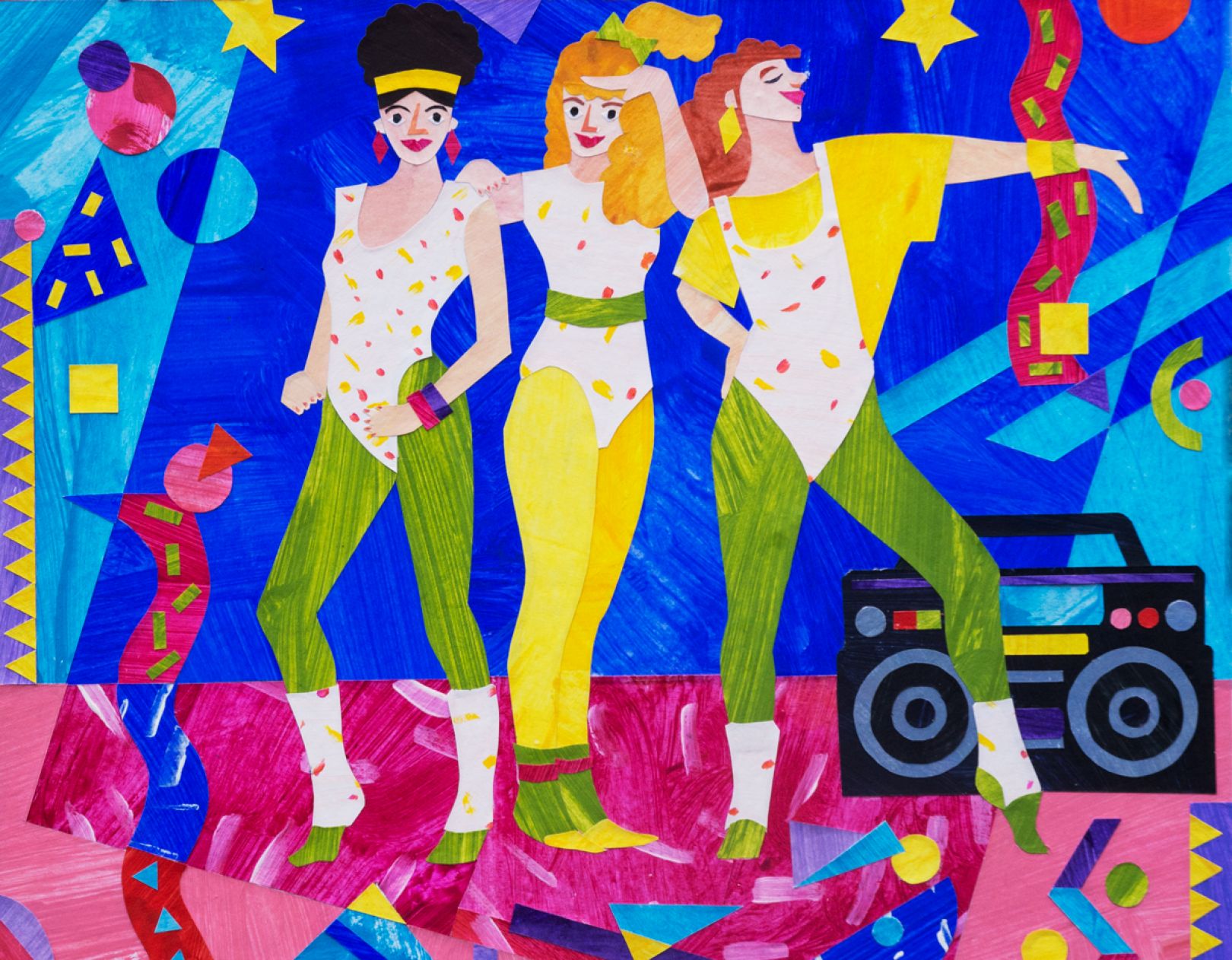 Theatrical cut and paste collages pop with explosions of vibrant colour ...