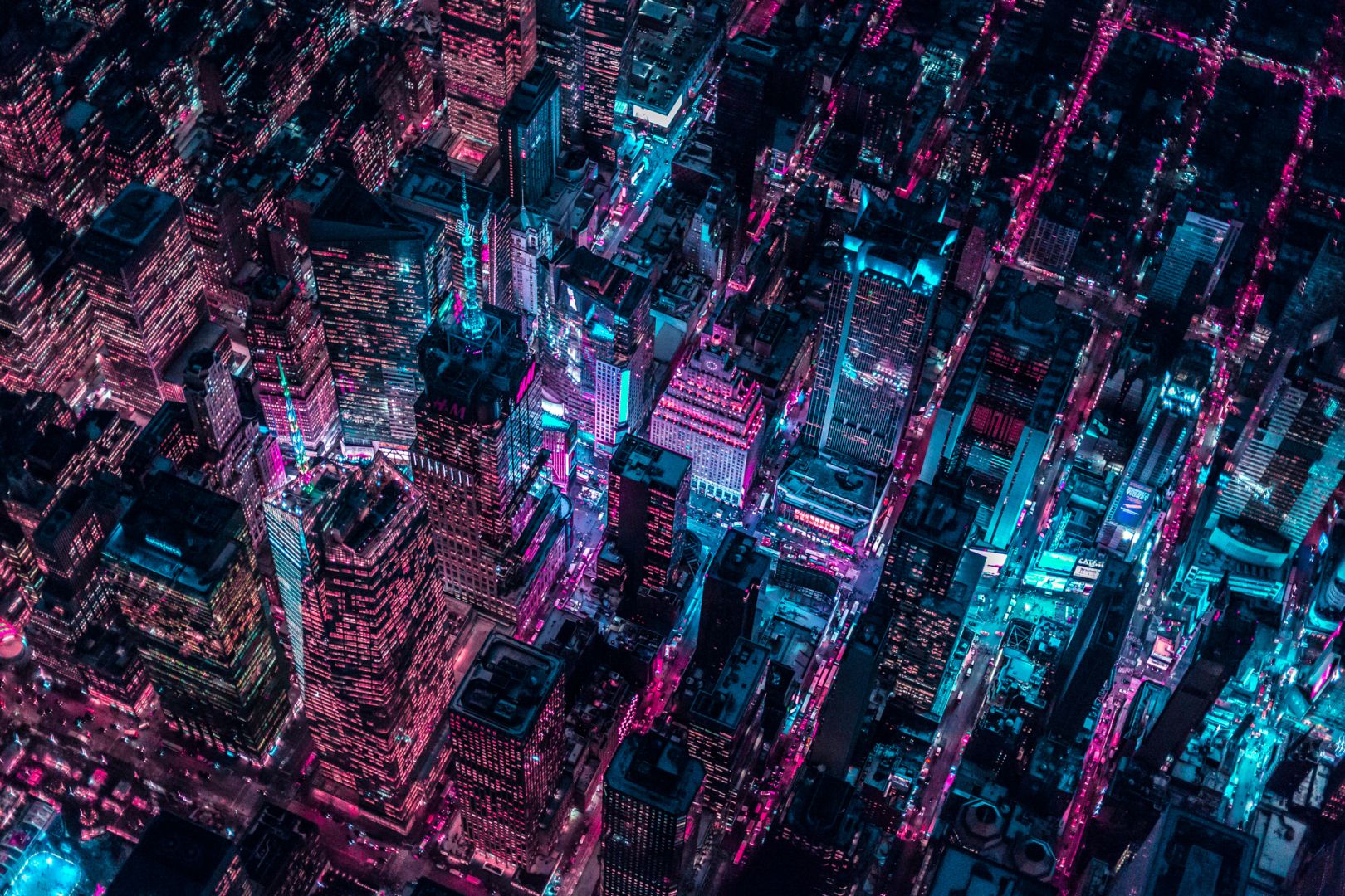 Neon photographs of Times Square shot from above show a futuristic NYC ...