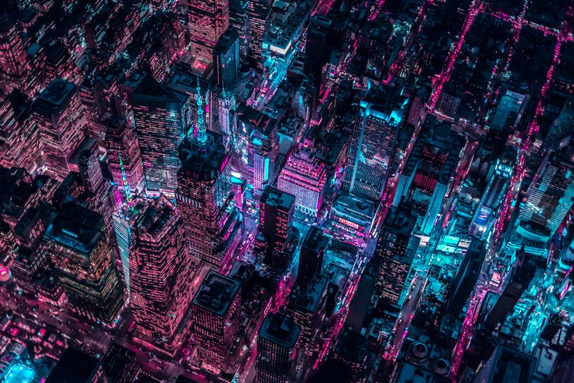 Neon photographs of Times Square shot from above show a futuristic NYC ...