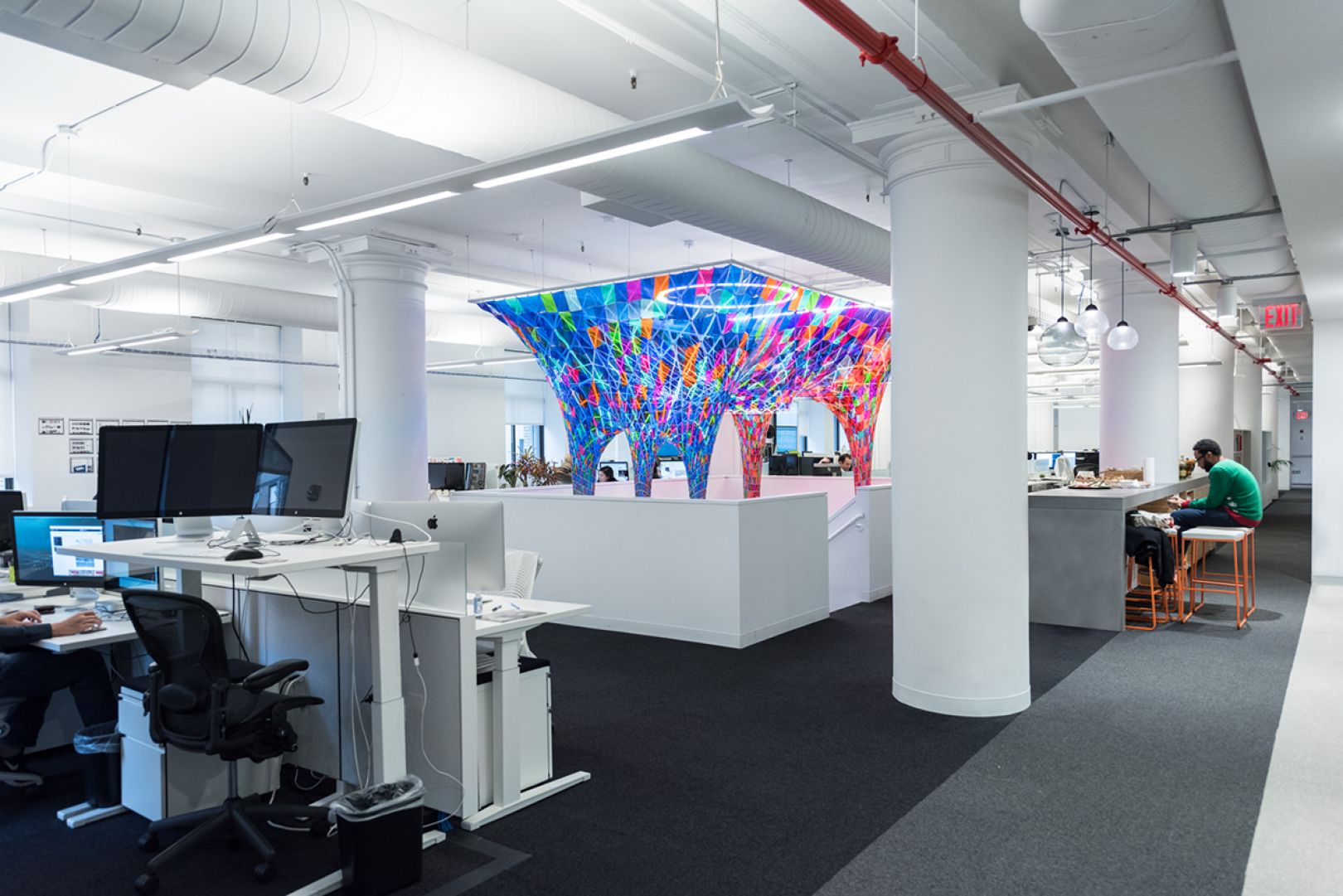 Stain glass art installation that hangs through two floors of Behance's ...