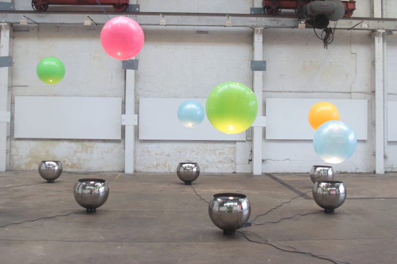 Interactive installation that lets you play with giant colourful orbs ...