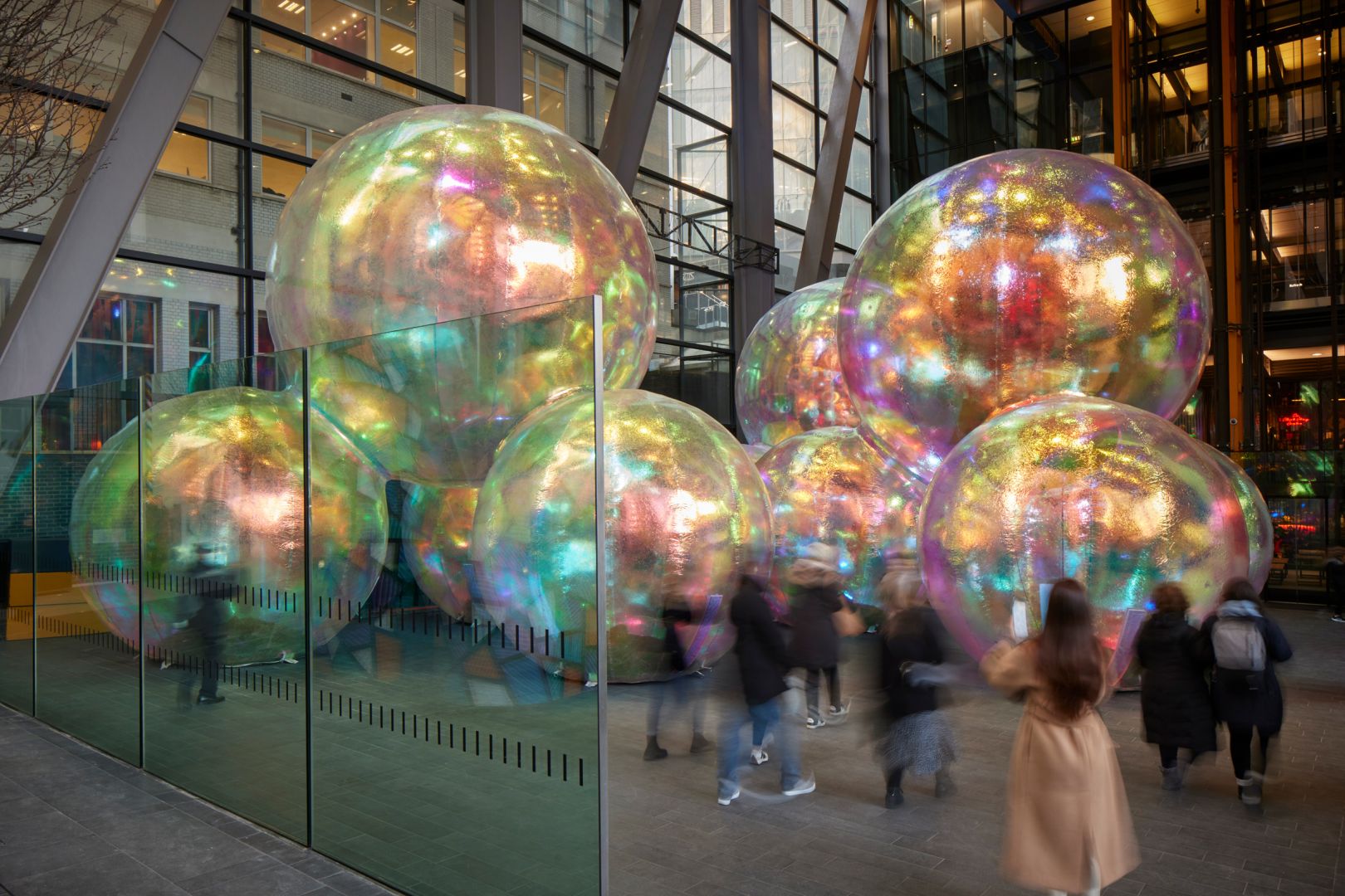 Giant colour-changing bubbles take over The Cheesegrater in London to ...