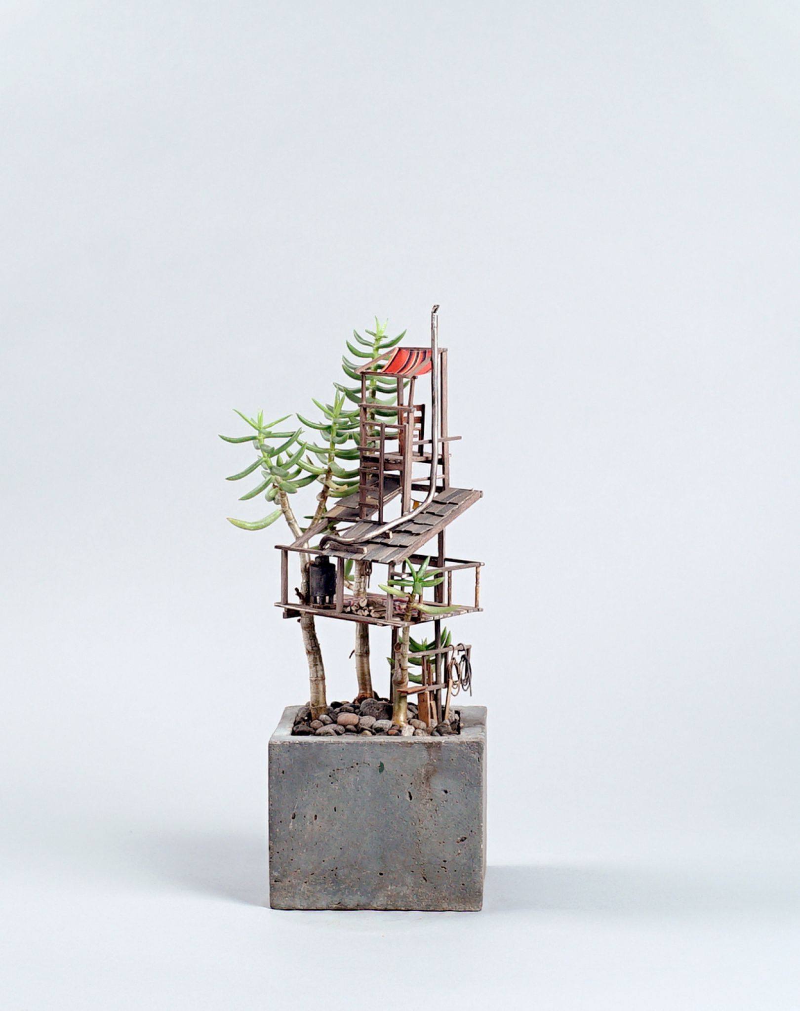 Artist crafts miniature treehouse sculptures to sit within ordinary ...