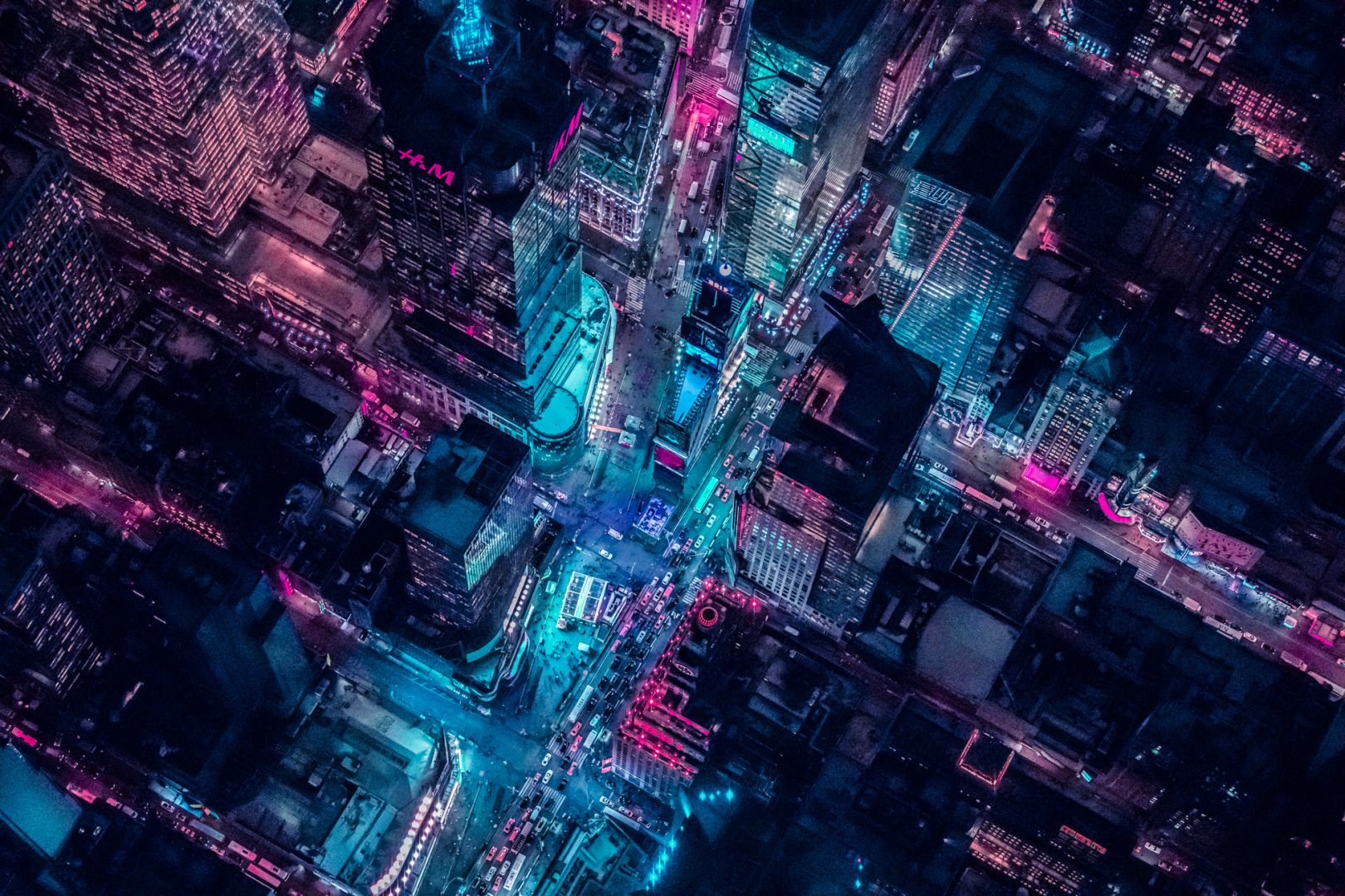 Neon photographs of Times Square shot from above show a futuristic NYC ...