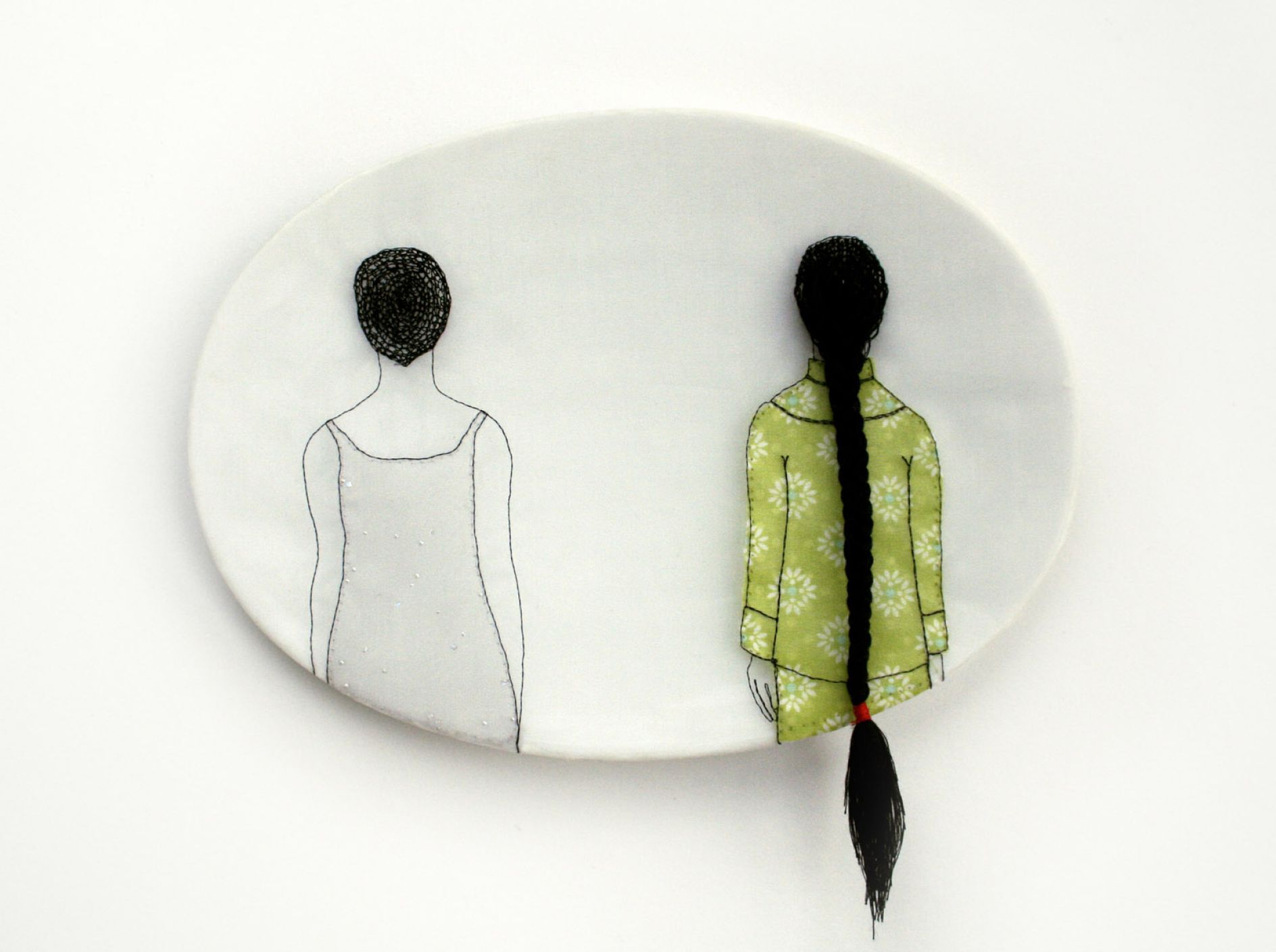 Artist combines ceramics with embroidered artwork to create delicate ...