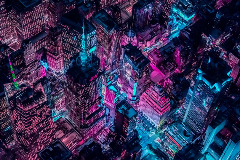 Neon photographs of Times Square shot from above show a futuristic NYC ...