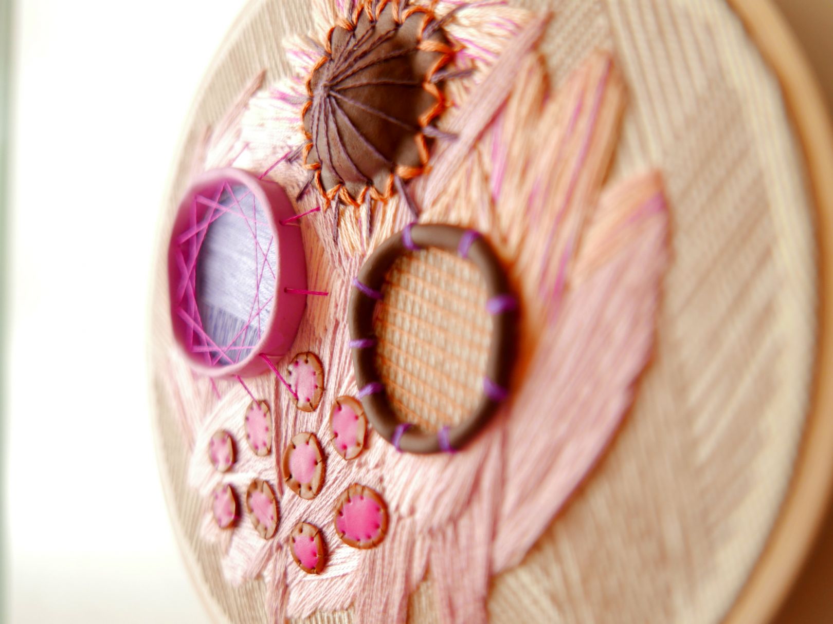 Out of this world embroidery hoop art with combined polymer clay ...