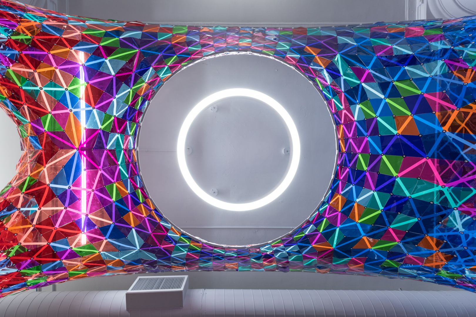 Stain glass art installation that hangs through two floors of Behance's ...