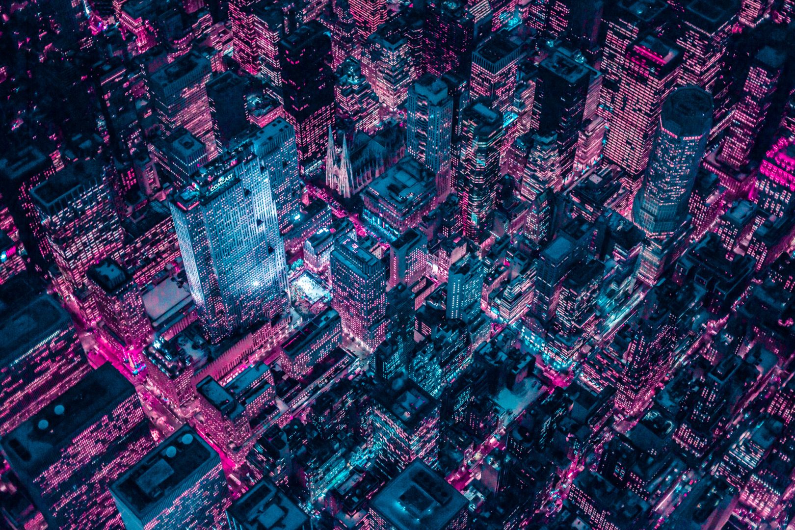 Neon photographs of Times Square shot from above show a futuristic NYC ...