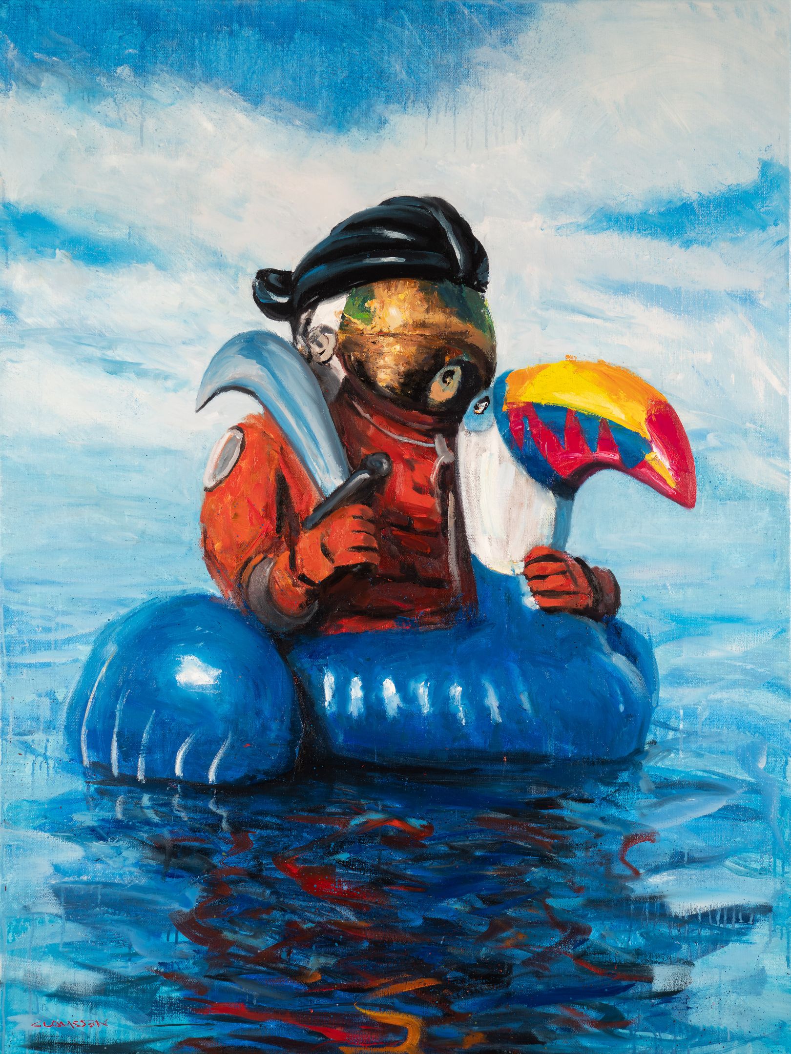 Paintings by Andreas Claussen of a lonely astronaut wandering a flooded ...
